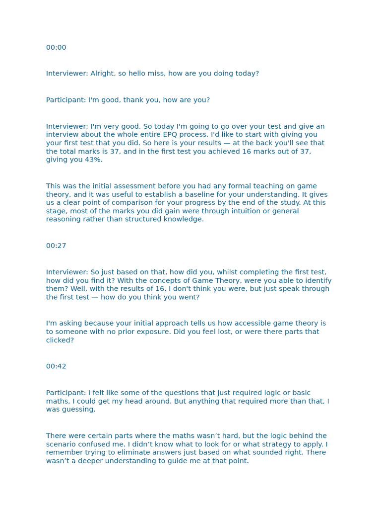 Game Theory Learning Impact Interview | PDF | Game Theory | Theory