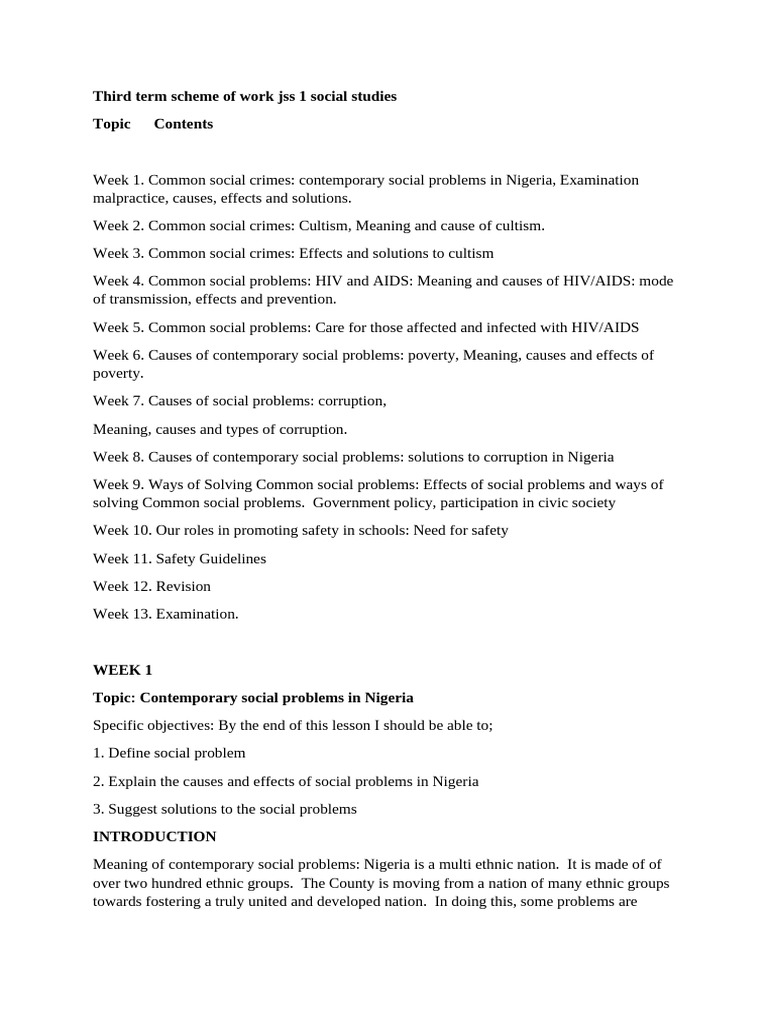 3rd Term Jss1 Social Studies Note | PDF | Corruption | Hiv/Aids