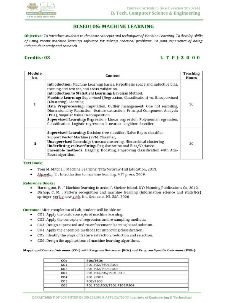 Machine Learning Syllabus | PDF