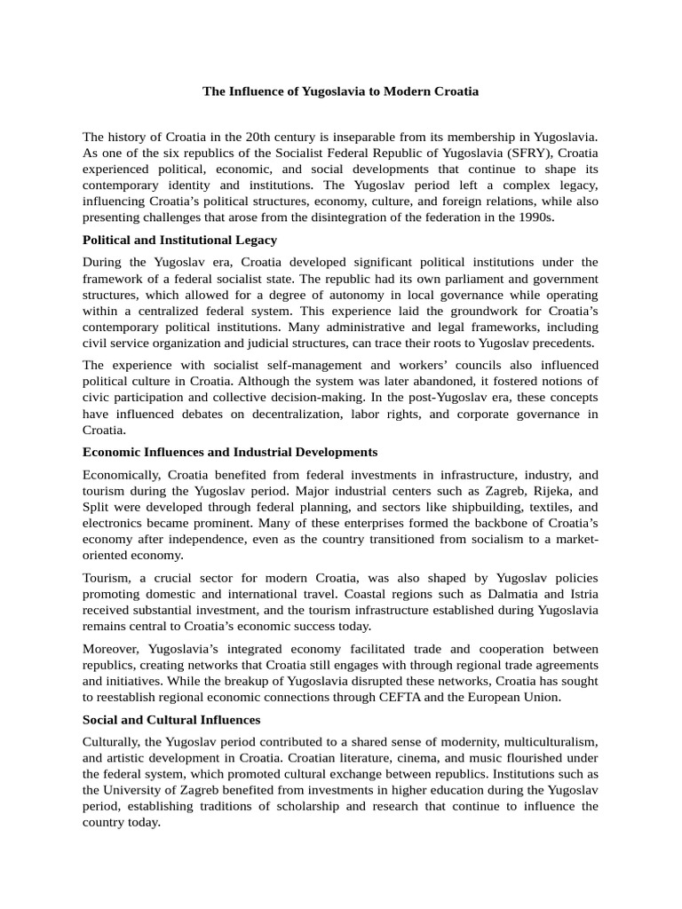 The Influence of Yugoslavia To Modern Croatia | PDF | Socialist Federal ...
