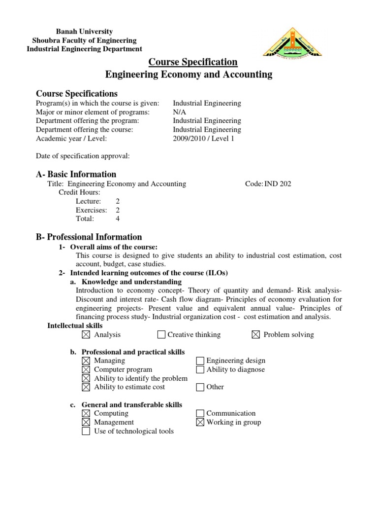 Engineering Economy and Accounting | PDF | Homework | Engineering