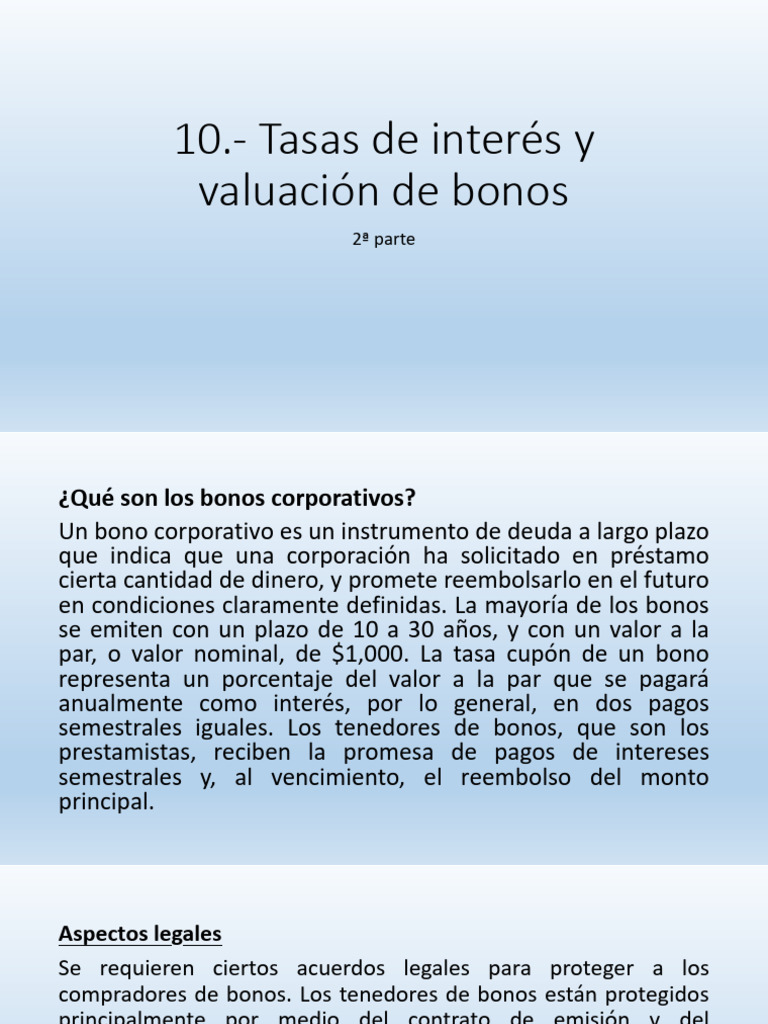 Valuacion de Bonos Semana 10 | PDF | Préstamos | Bonos corporativos