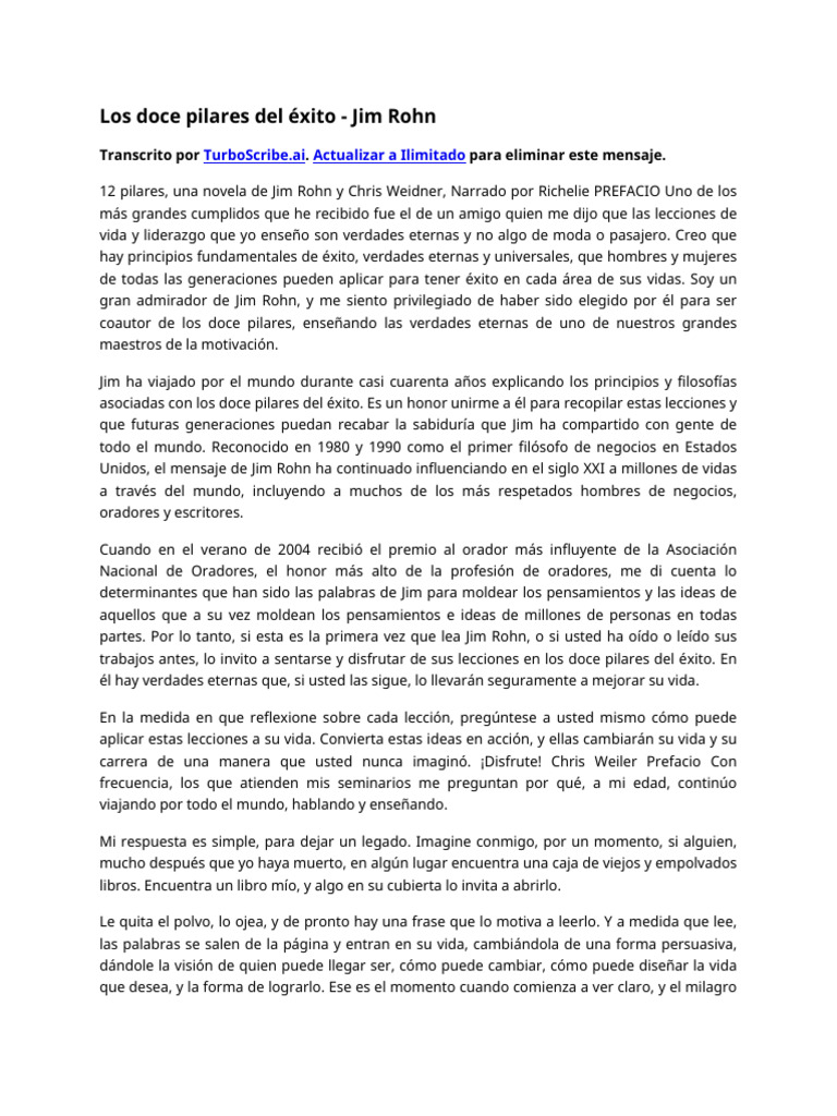 Los 12 Pilares del Éxito de Jim Rohn | PDF