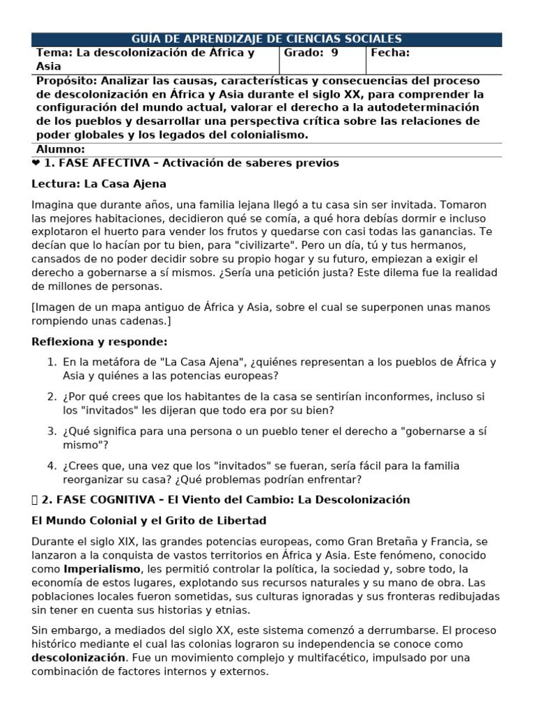 GA CSOC G9 La Descolonización de África y Asia | PDF | Colonialismo | Descolonización