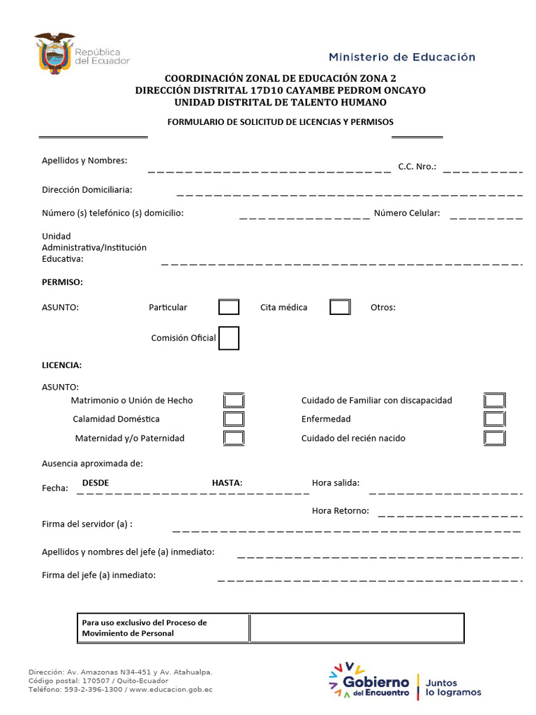 Formulario Permisos y Licencia Vacio | PDF
