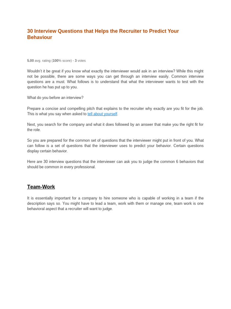 13 Most Important Mock Interview Questions | PDF | Job Interview ...