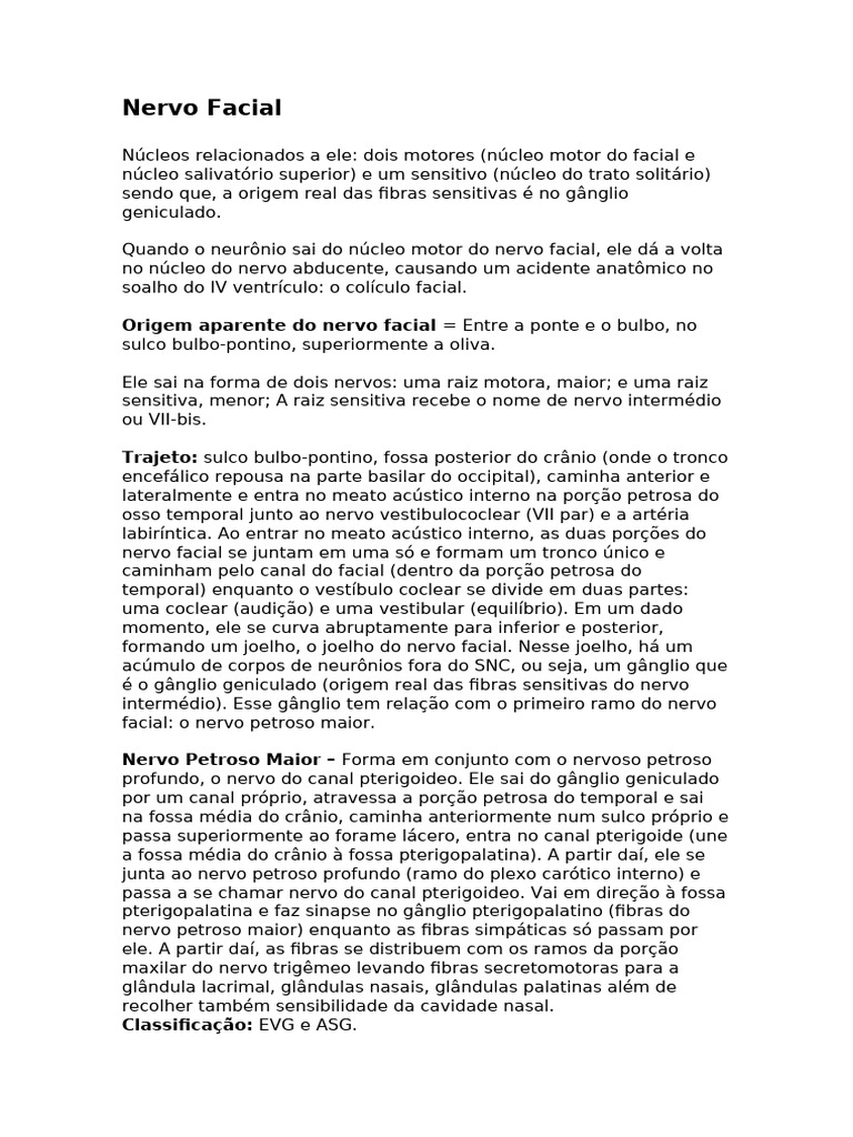 Anatomia e Funções do Nervo Facial | PDF | Anatomia humana | Cabeça e ...