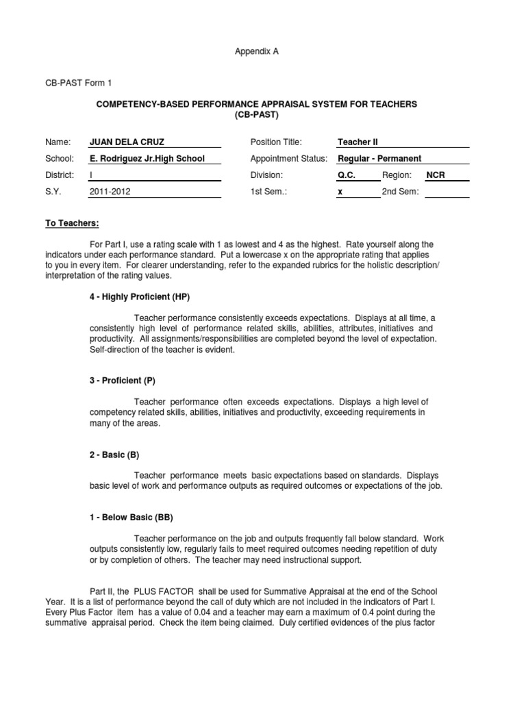CB-PAST Form 1: Competency-Based Performance Appraisal System for ...