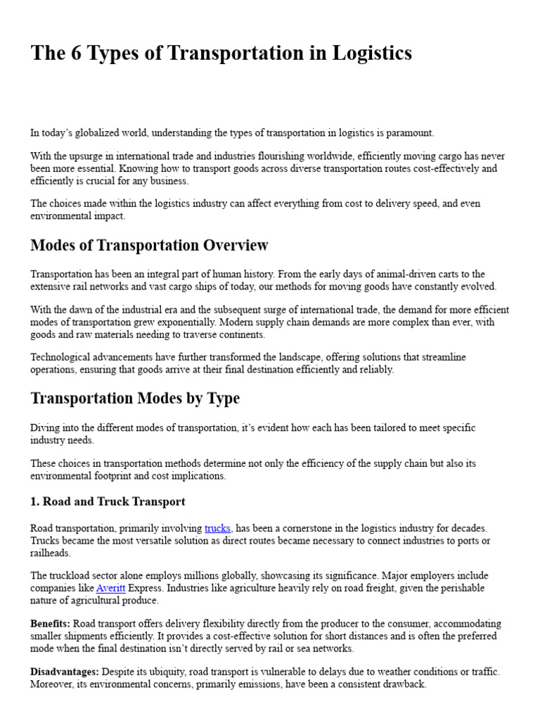 Six Transportation Modes in Logistics | PDF | Transport | Cargo