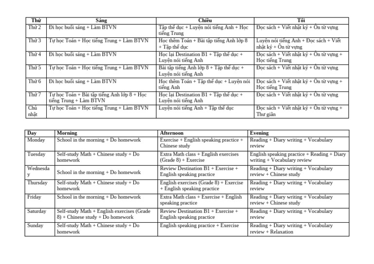 Weekly Schedule 1 | PDF