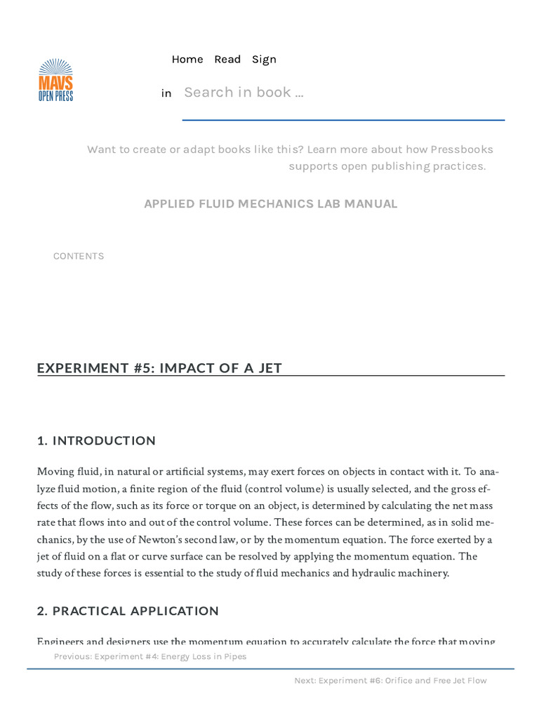 Experiment #5 - Impact of A Jet - Applied Fluid Mechanics Lab Manual ...
