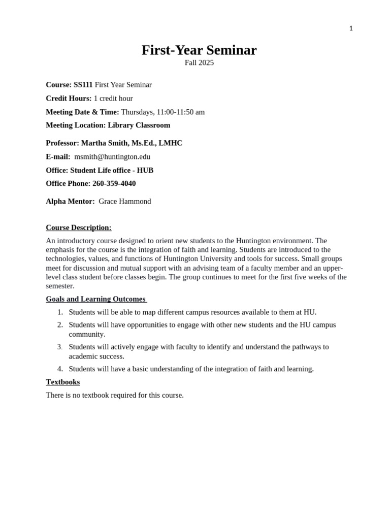 SS111 First Year Seminar - FA2025 Syllabus | PDF | Plagiarism ...