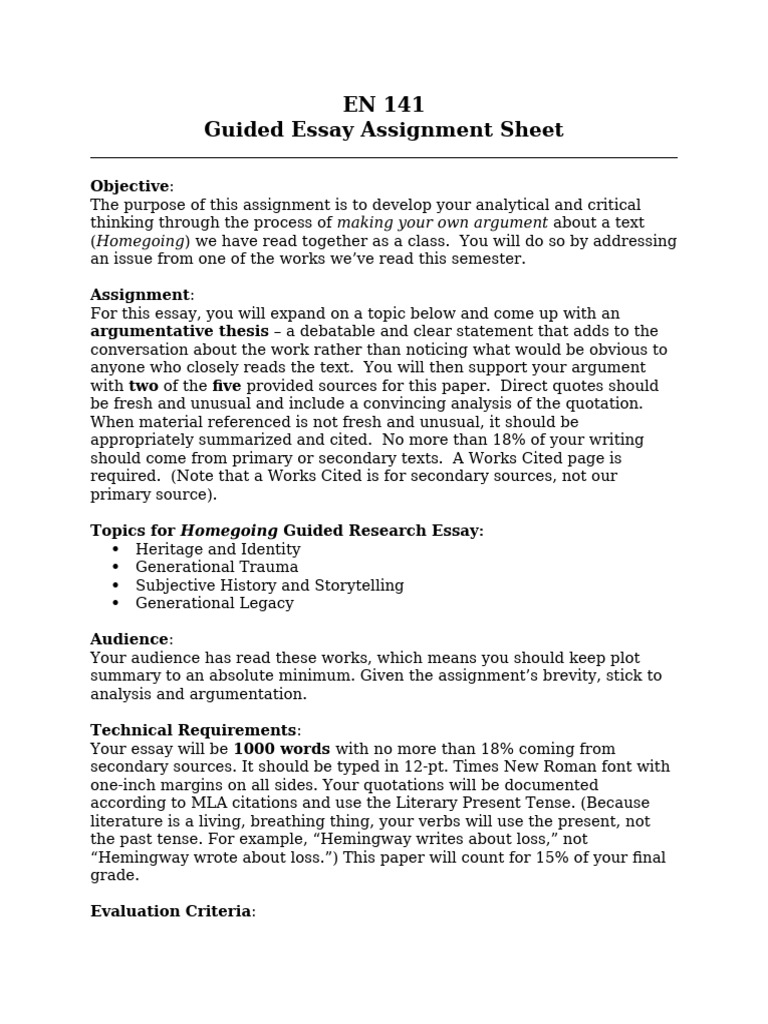 Guided Essay Assignment Sheet | PDF | Essays | Human Communication
