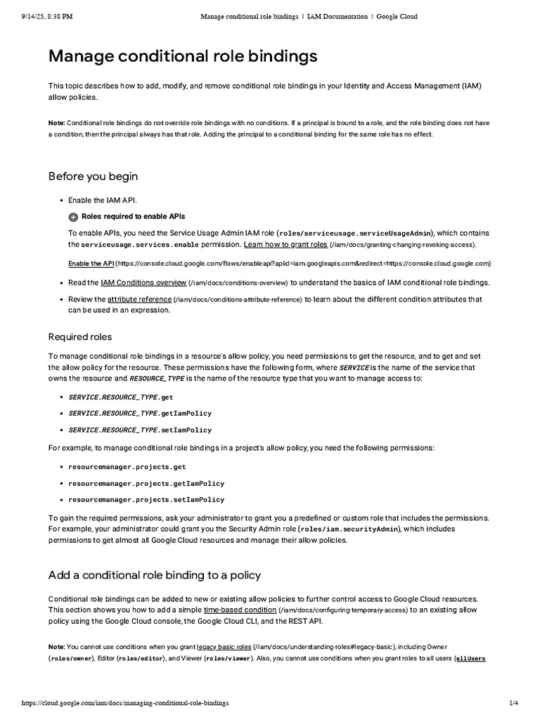 Manage Conditional Role Bindings - IAM Documentation - Google Cloud | PDF | Cloud Computing ...