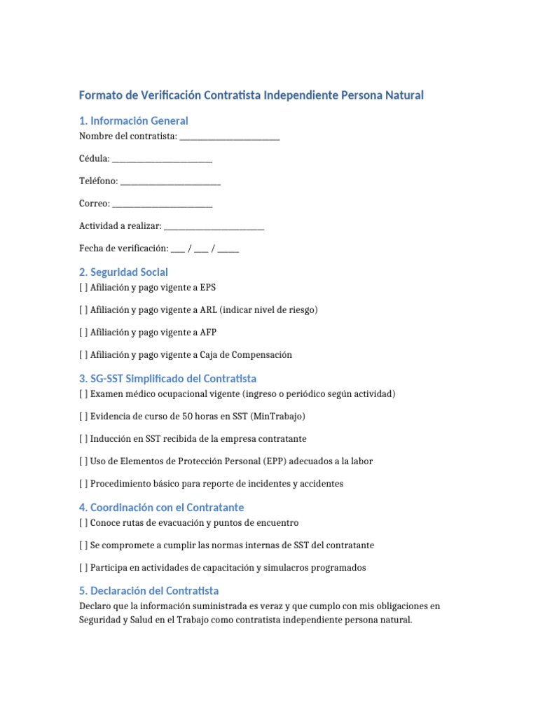 Verificación de Contratistas Independientes | PDF