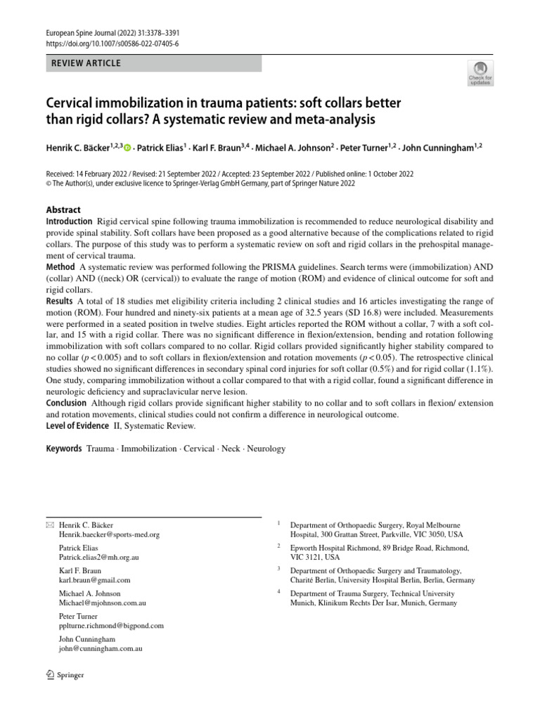 Cervical Immobilization in Trauma Patients - Soft Collars Better Than ...