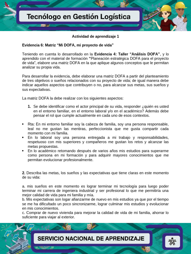 Evidencia 6 Matriz Mi DOFA Mi Proyecto de Vida V2 | PDF | Análisis FODA ...
