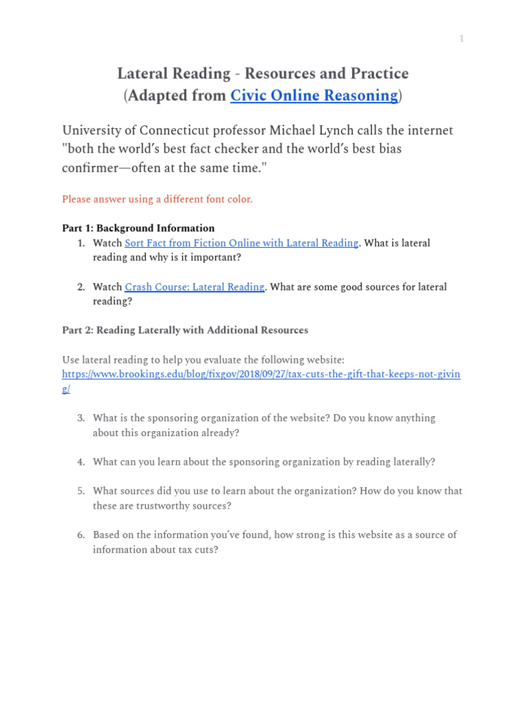 Lateral Reading Lesson Plan Guide | PDF