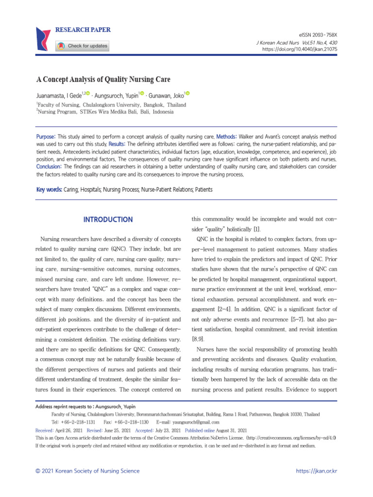 A Concept Analysis of Quality Nursing CA | PDF | Nursing | Patient