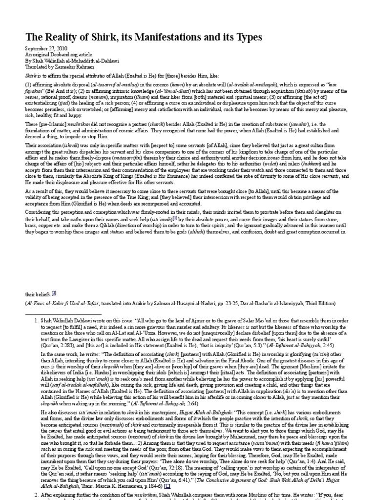 The Reality of Shirk, Its Manifestations and Its Types | Download Free ...