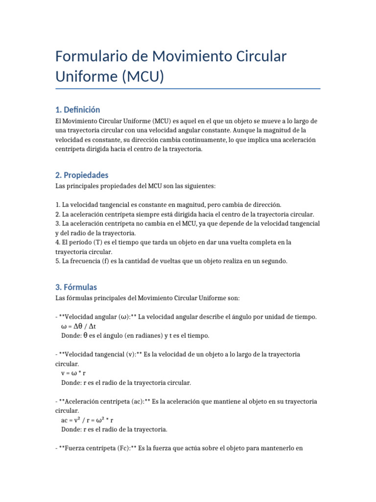 Movimiento Circular Uniforme: Definición y Fórmulas | PDF | Velocidad ...