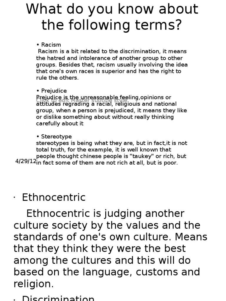 Understanding Key Concepts Related to Racism, Prejudice, Stereotyping ...