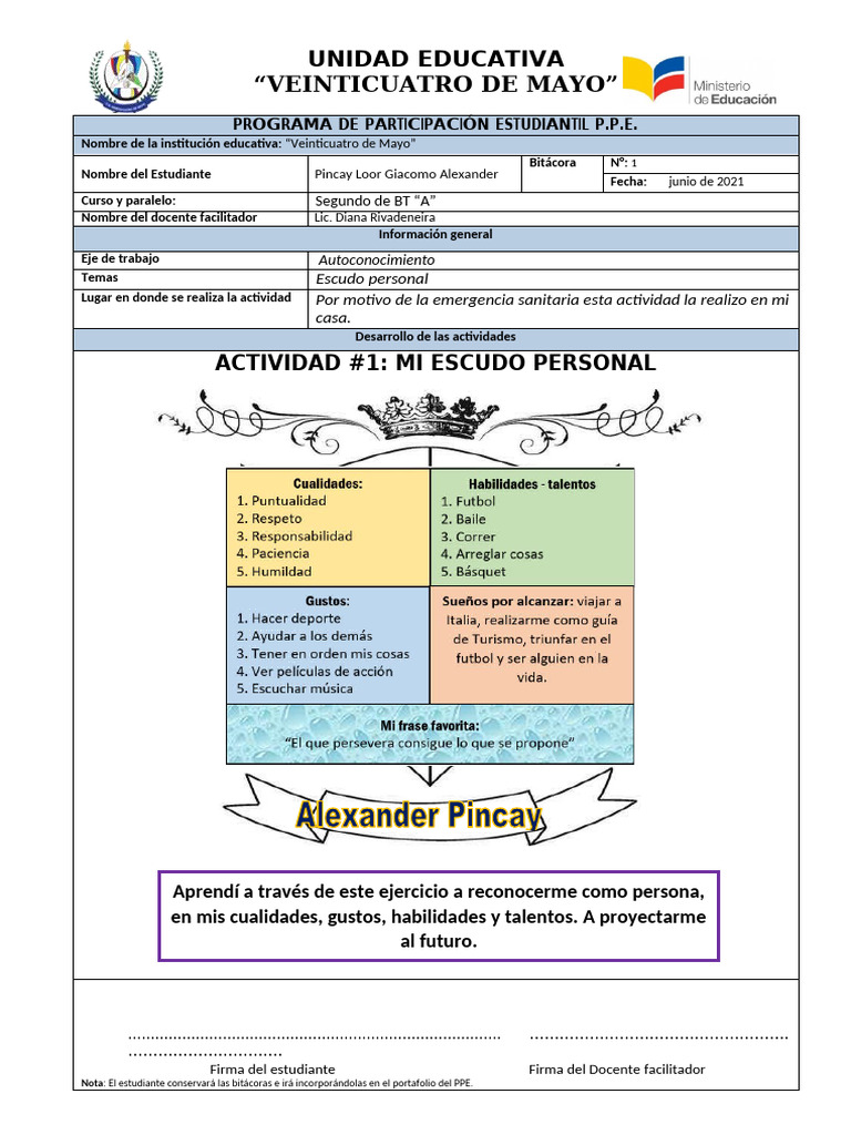 Bitácora 1 Ppe Pincay Alexander 2bt A Kalr | PDF