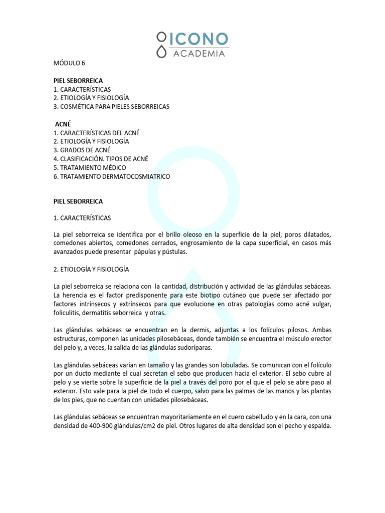 Piel Seborreica y Acne. Dermatocosmiatria | PDF | Especialidades ...