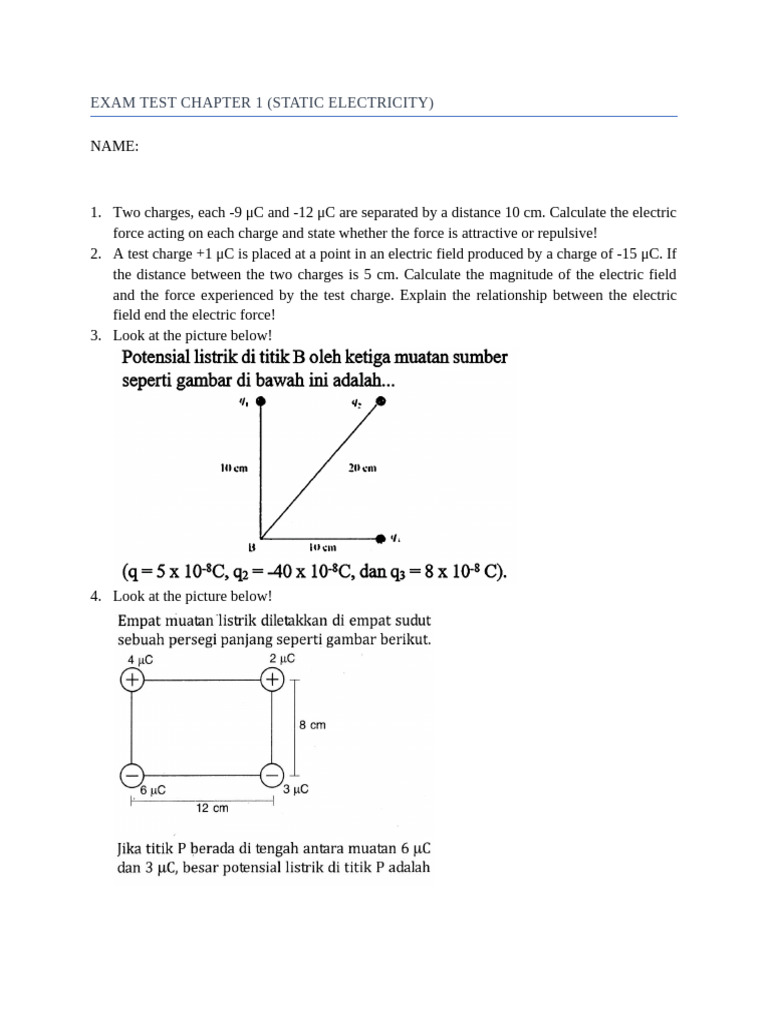 Static Electricity Exam Questions | PDF