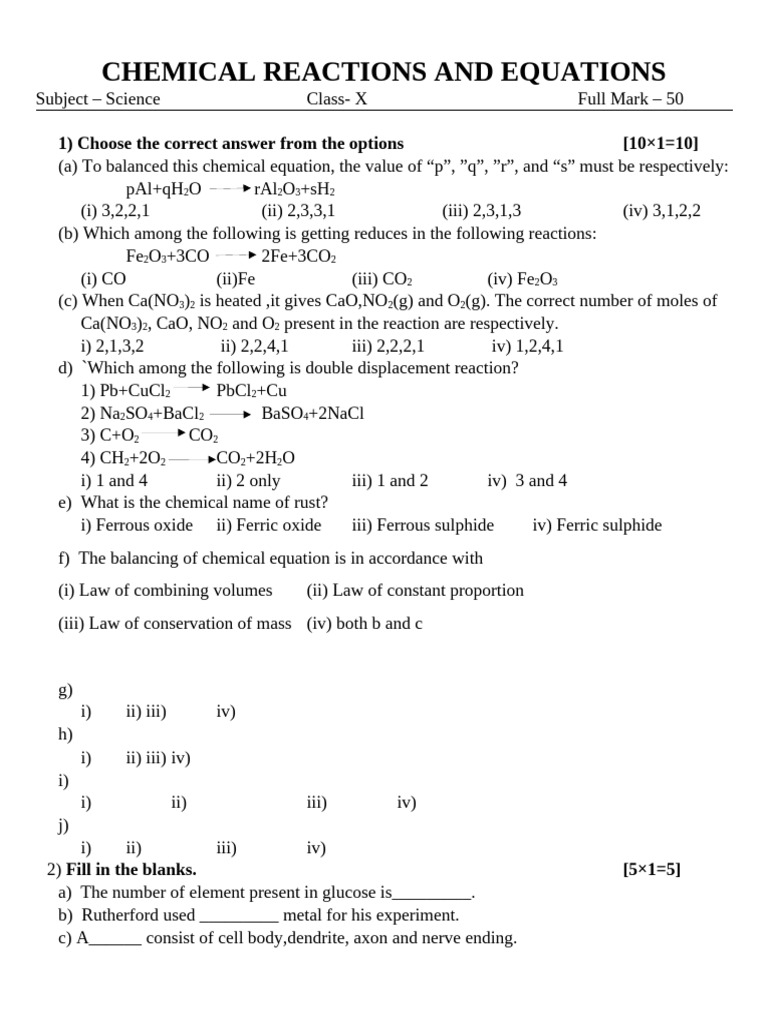 ch1 - Chemical Reaction and Equation | PDF | Atoms | Chemical Reactions