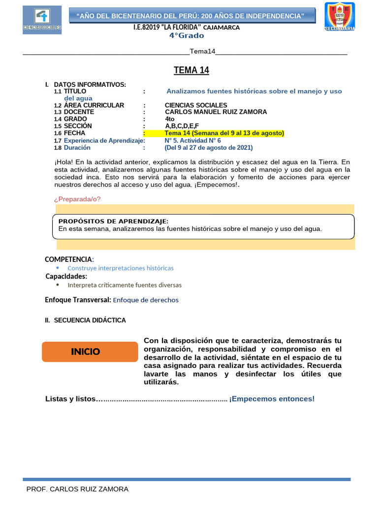 Tema 14 - Pre Listo | PDF | Perú | Imperio Inca