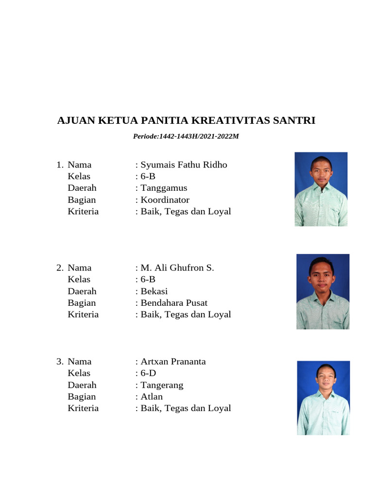 Panitia Kreativitas Santri 2021-2022 | PDF