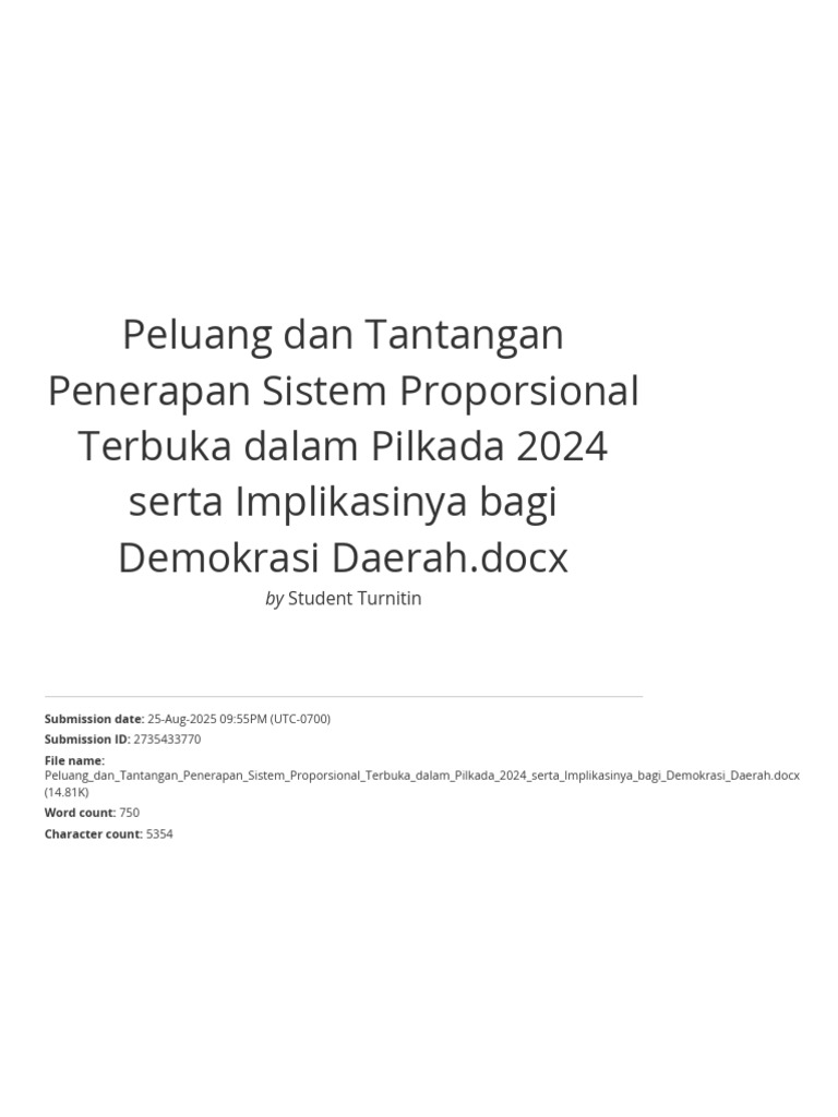 Hasil-plagiarisme-Peluang Dan Tantangan Penerapan Sistem Proporsional ...
