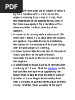 ICSE 9th Physics Laws of Motion Numericals | PDF