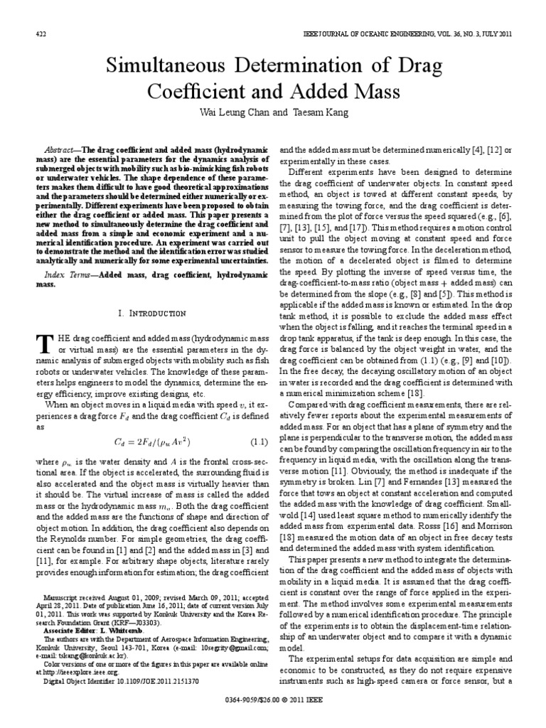 Added Mass and Drag Determination | PDF | Trajectory | Mass