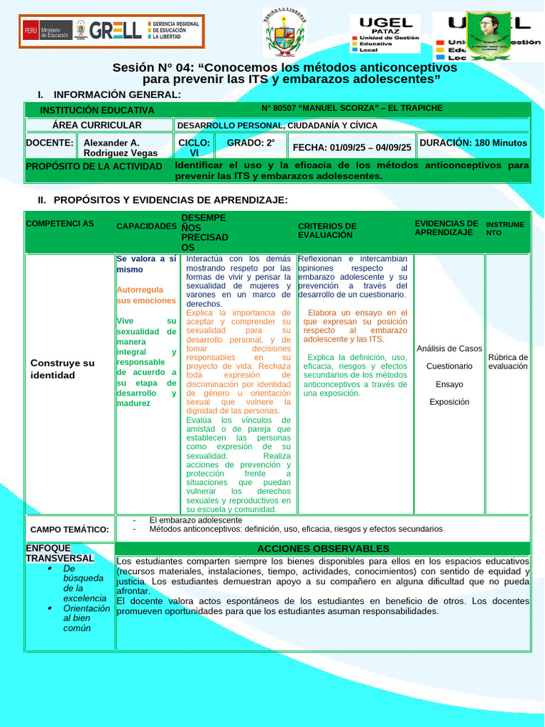 Sesión #04 2do DPCC - Métodos Anticonceptivos | PDF | Control de la natalidad | Aprendizaje