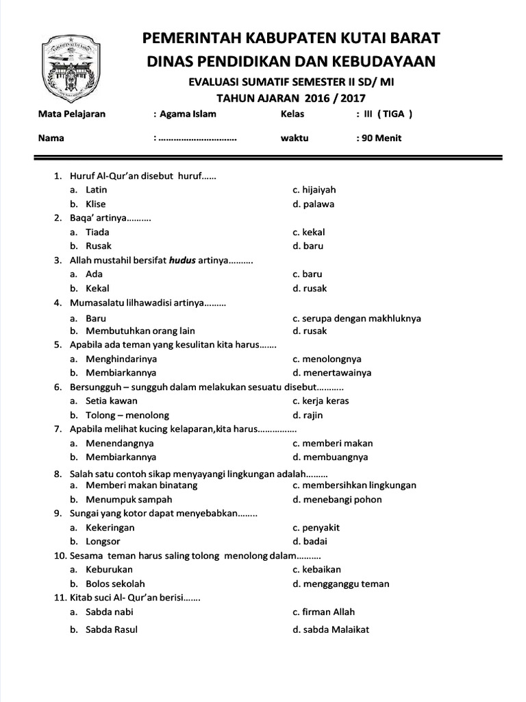 PDF Soal Agama Islam Kelas 3 Semester 2 - Compress | PDF