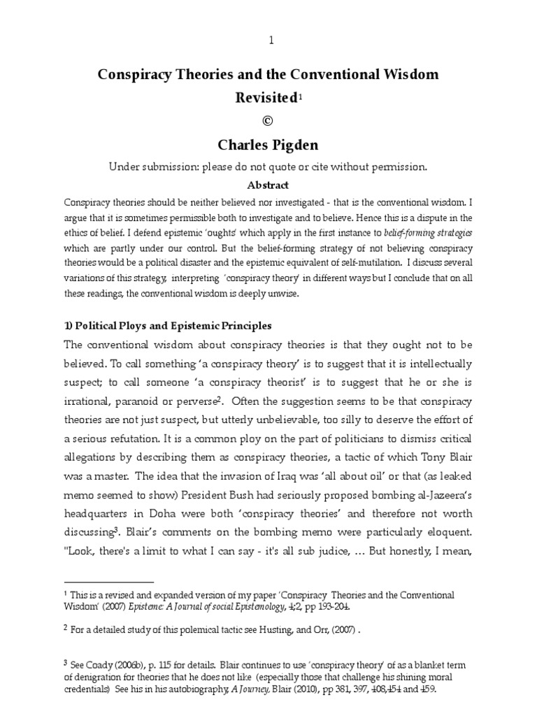 Conspiracy Theories and The Conventional Wisdom Revisited © Charles ...