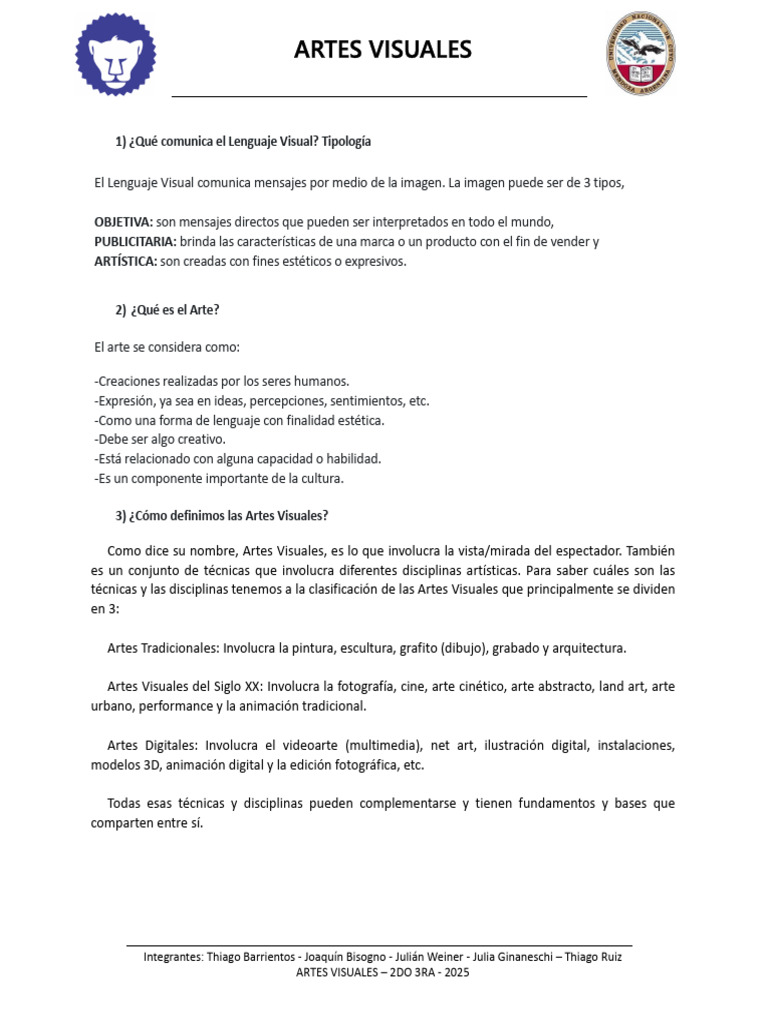 Introducción a las Artes Visuales 2025 | PDF | Las artes
