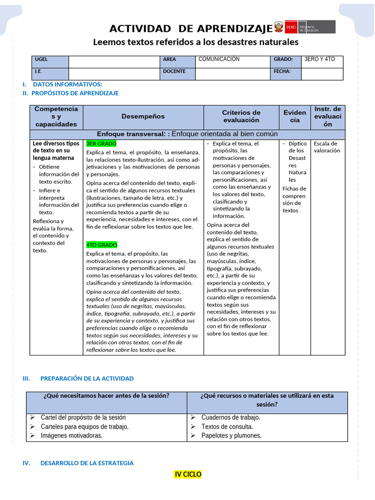 Estrategias de Lectura sobre Desastres Naturales | PDF | Aprendizaje