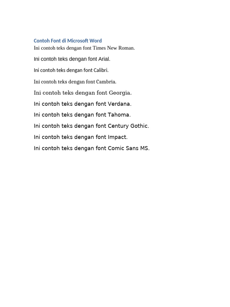 Contoh Jenis Font di Word | PDF