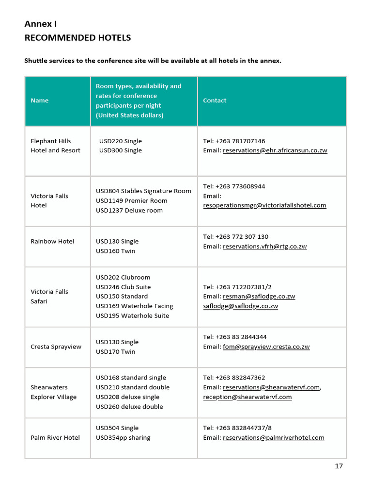 Victoria Falls Accommodation Rates | PDF | Buildings And Structures
