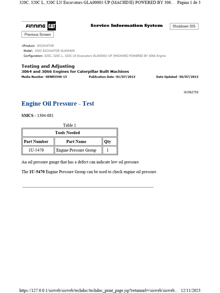 Engine Oil Pressure - Test | PDF | Pressure | Pressure Measurement