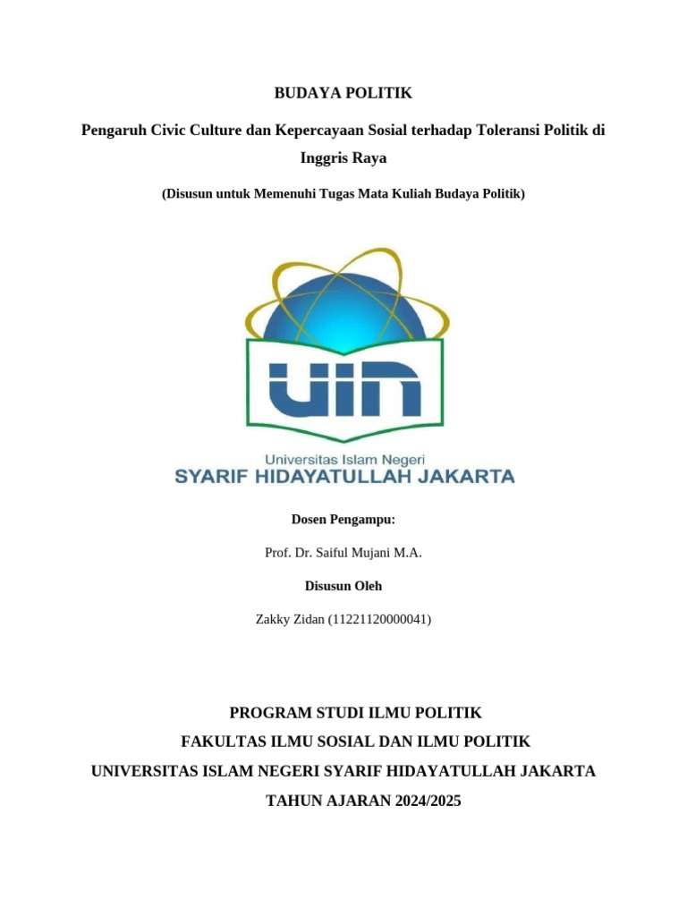 Toleransi Politik di Inggris: Civic Culture dan Kepercayaan Sosial | PDF