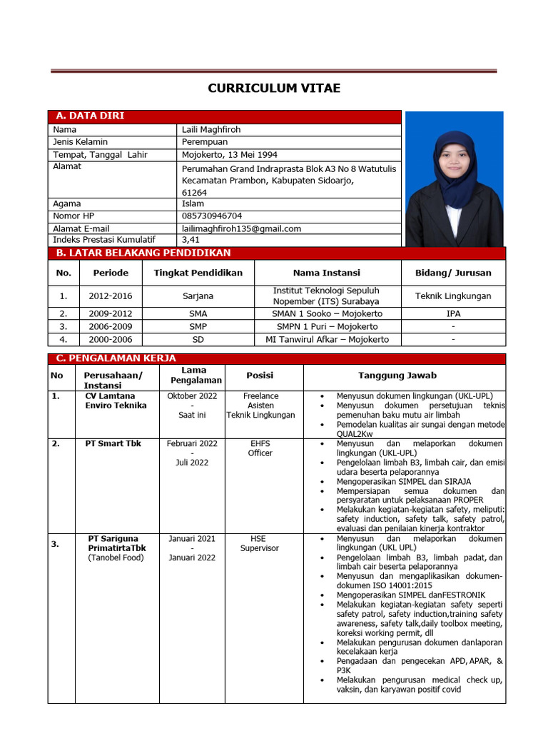 CV Laili Maghfiroh - Teknik Lingkungan | PDF
