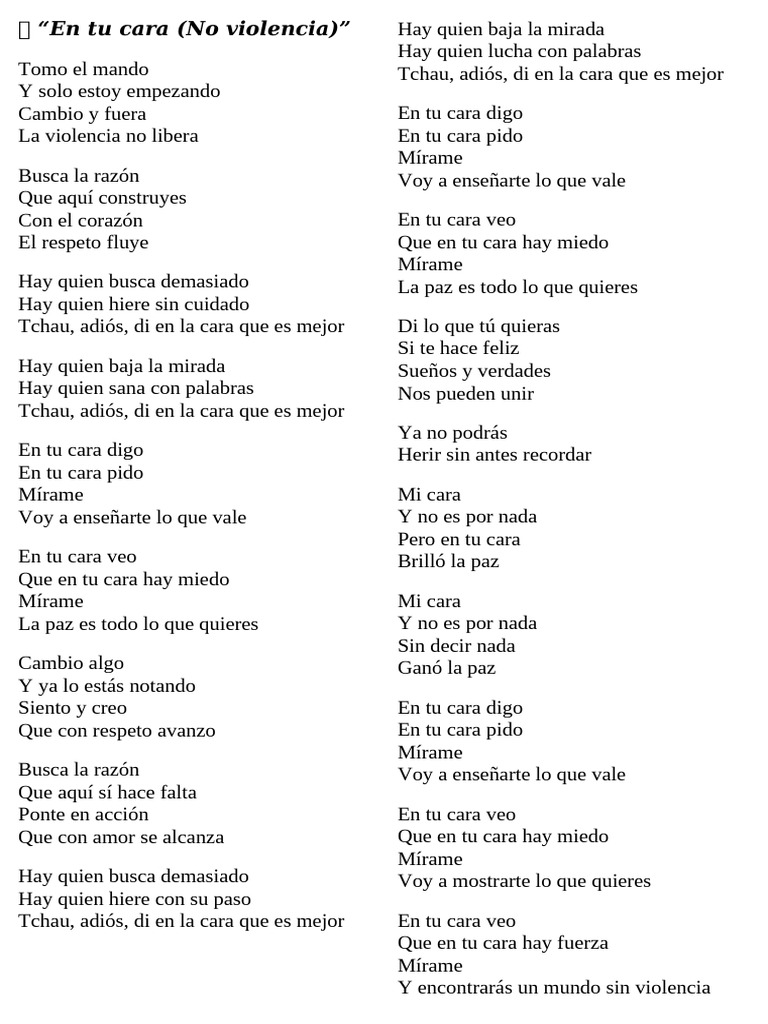 Mensaje de paz y respeto en "En tu cara" | PDF