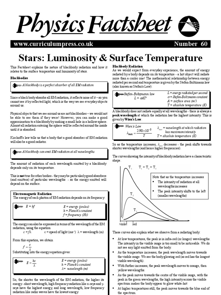 60 Surface Temperature & Luminosity | PDF | Electromagnetic Radiation ...