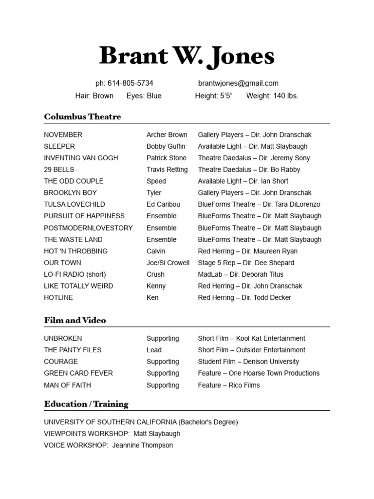 Brant W. Jones Acting Resume | PDF