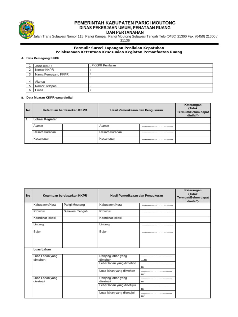 Formulir Survei Lapangan Penilaian Kepatuhan | PDF