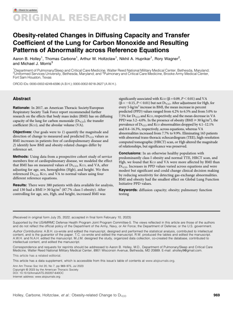 Morris Et Al 2023 Obesity Related Changes in Diffusing Capacity and ...